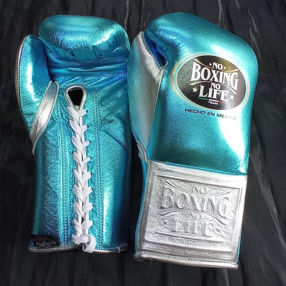 No boxing no life Silver/Blue boxing gloves 4-24oz , professional soft ...