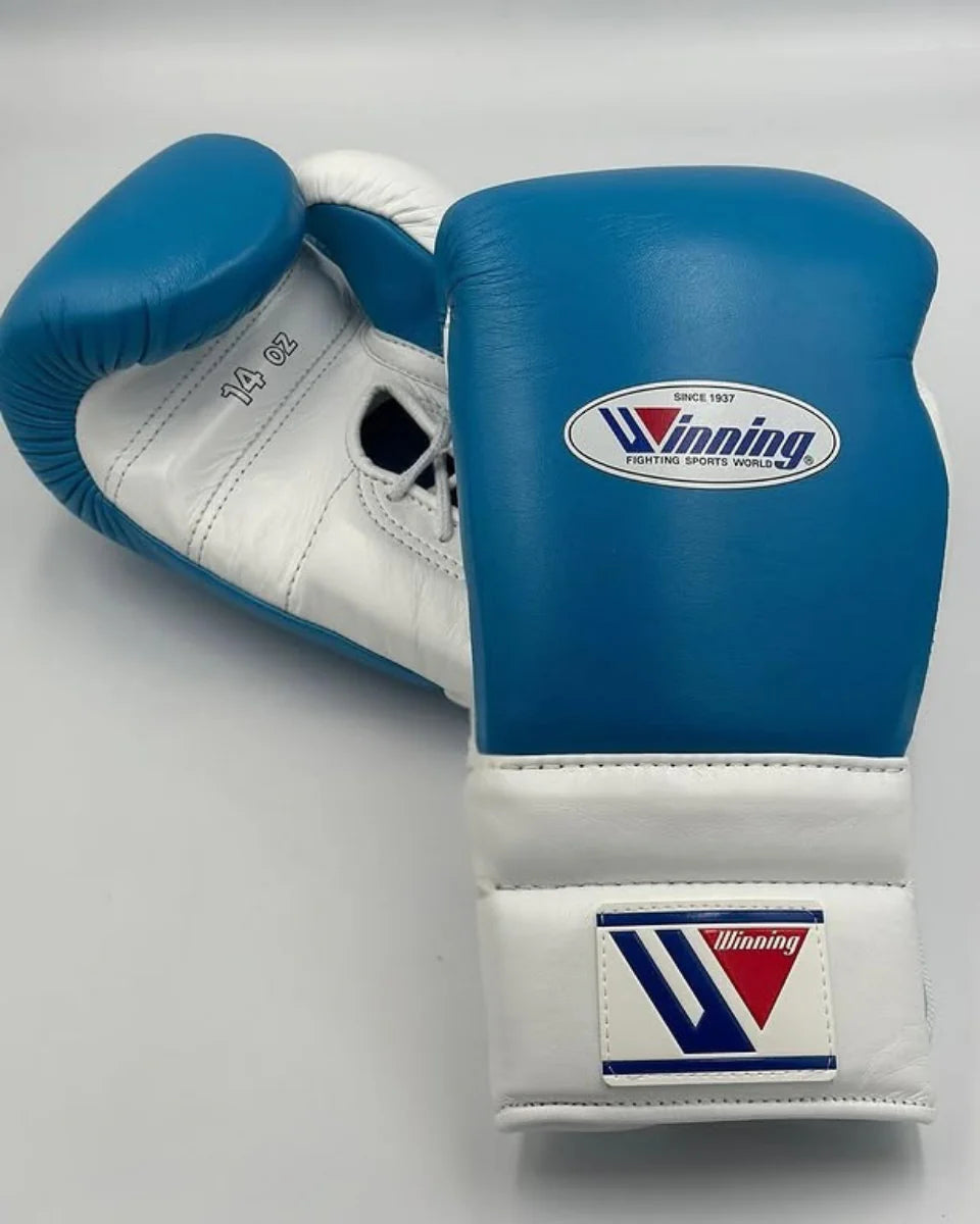 Winning White/Blue boxing gloves 4-24oz , soft-fit sparring gear ...