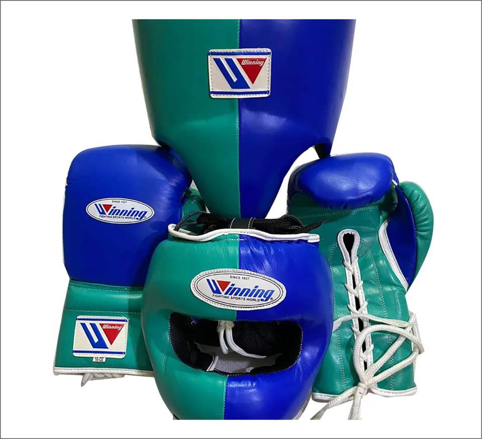 Winning Blue/Green Boxing Gloves set | Customizable winning Headguard ...