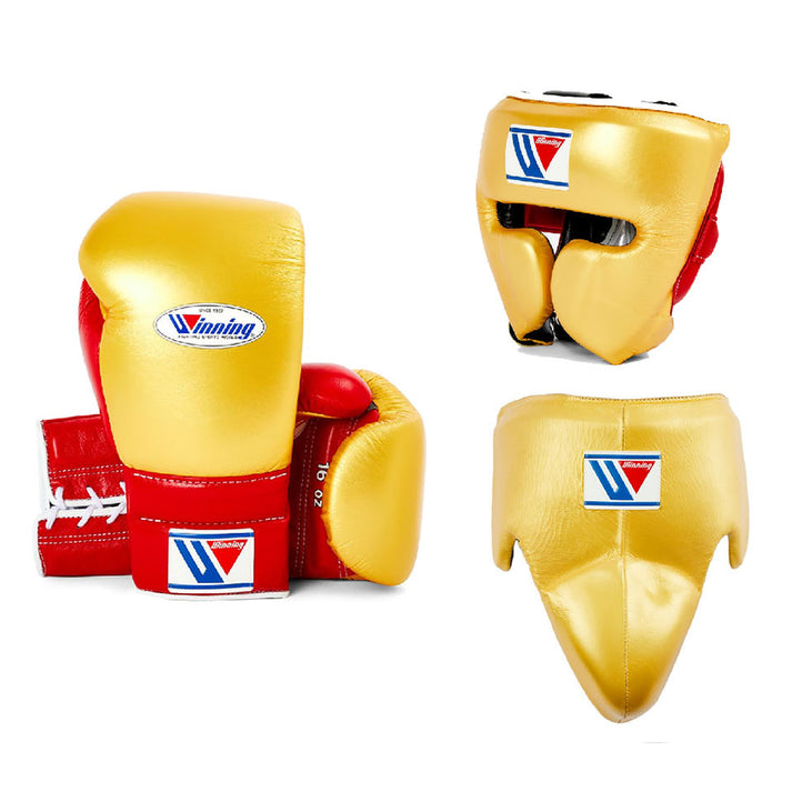 Winning Gold/Red Boxing set | Personalized winning Headguard and Groin ...
