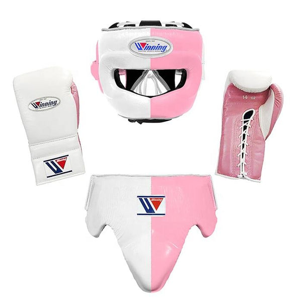 Winning Pink/White Boxing Gloves set | Customizable winning Headguard ...