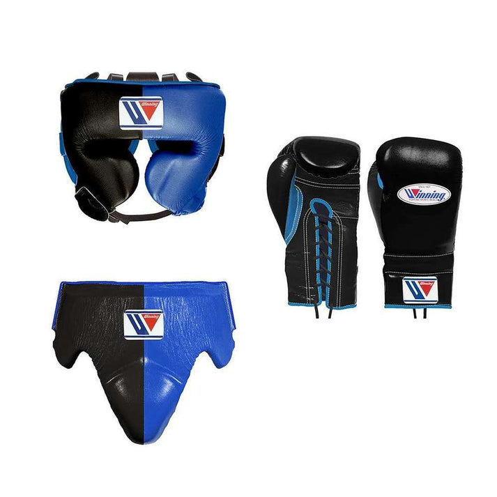 Winning Blue/Black Boxing Gloves set | Customizable winning Headguard ...