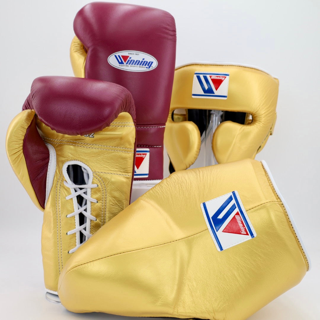 Customizable Winning Maroon/Gold Boxing set | winning Headguard and Gr ...