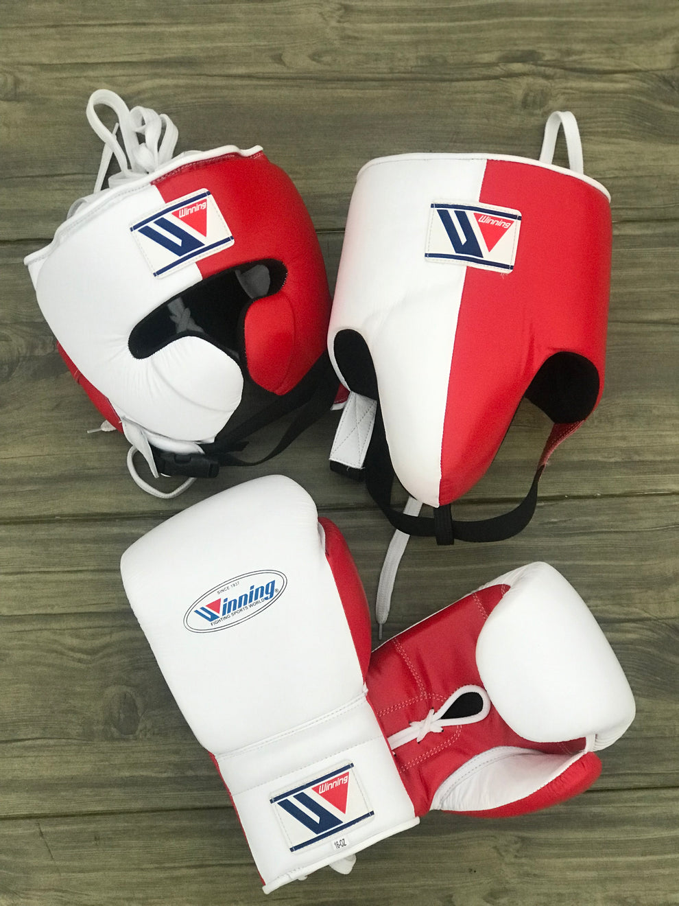 Winning Red/White Boxing Gloves set | Customizable winning Headguard a ...