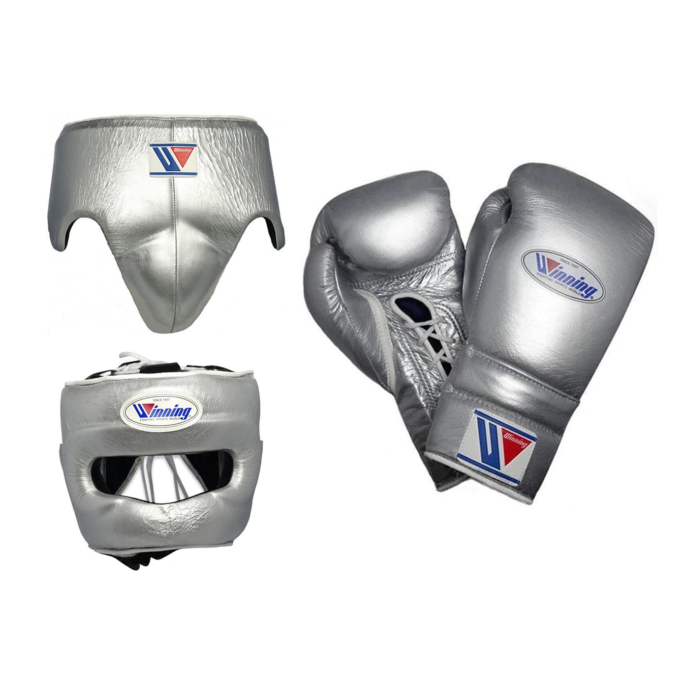 Personalized Winning Silver Boxing set | winning Headguard and Groingu ...