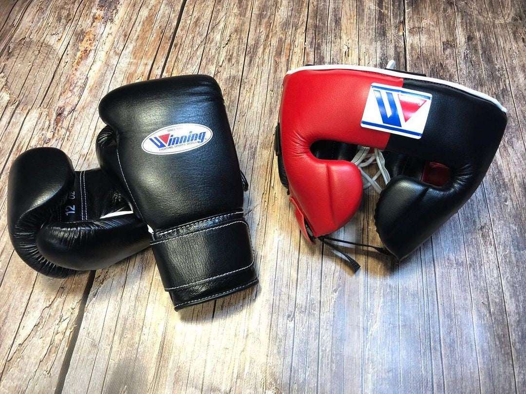 Winning Black/Red Boxing set | Personalized winning Head guard and Gro ...