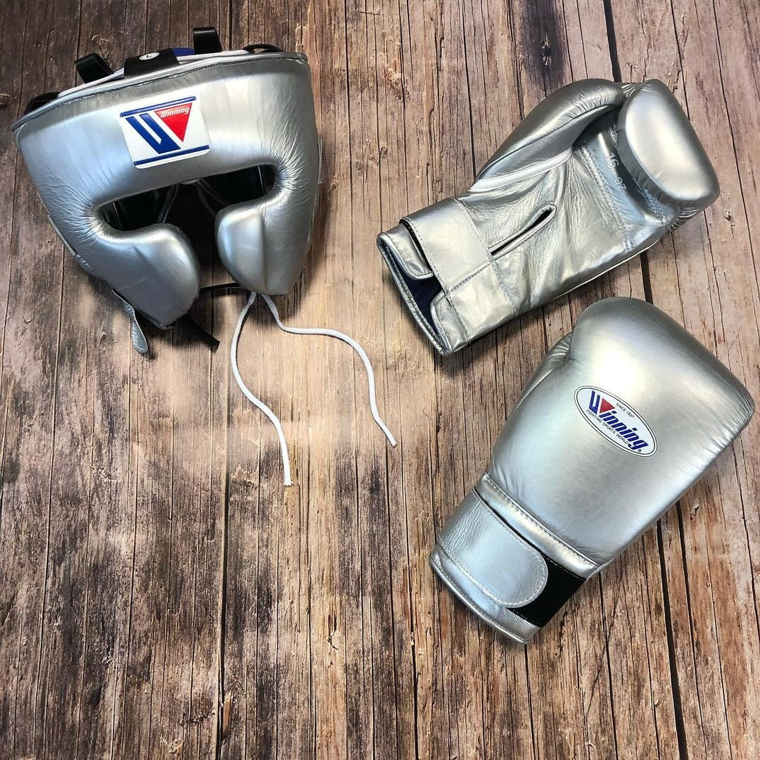 Personalized Winning Silver Boxing set | winning Headguard and Groingu ...