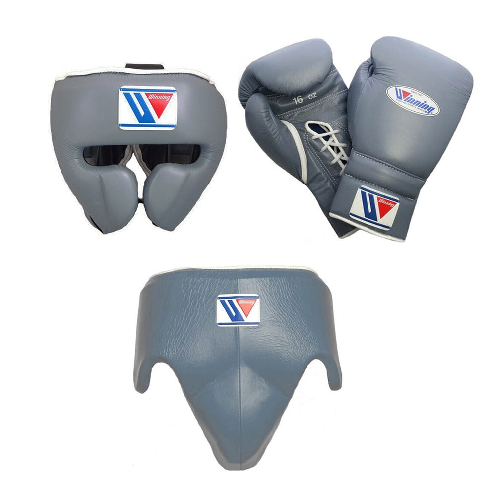 Winning Grey Boxing Gloves set | Customizable winning Headguard and Gr ...