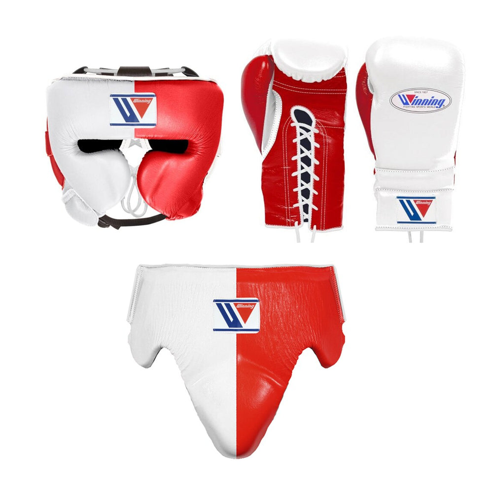 Winning Red/White Boxing Gloves set | Customizable winning Headguard a ...