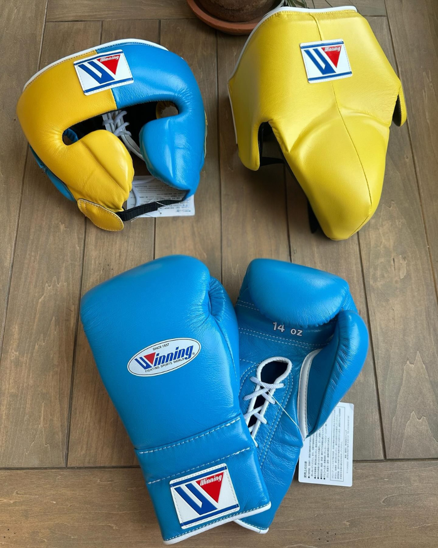 Customizable Winning Yellow/Blue Boxing set | winning Head guard and G ...
