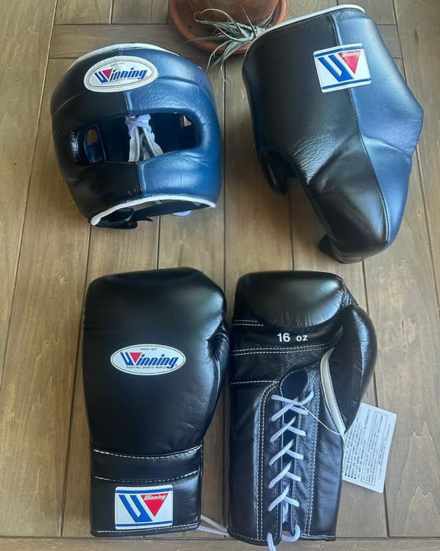 Winning Black Boxing set | Customized winning Headguard and Groinguard ...